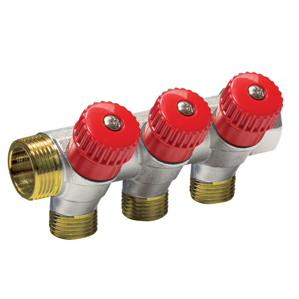 Distribuitor modular cu robineti Comisa 3/4″ 3 cai 1/2″ – rosu ...