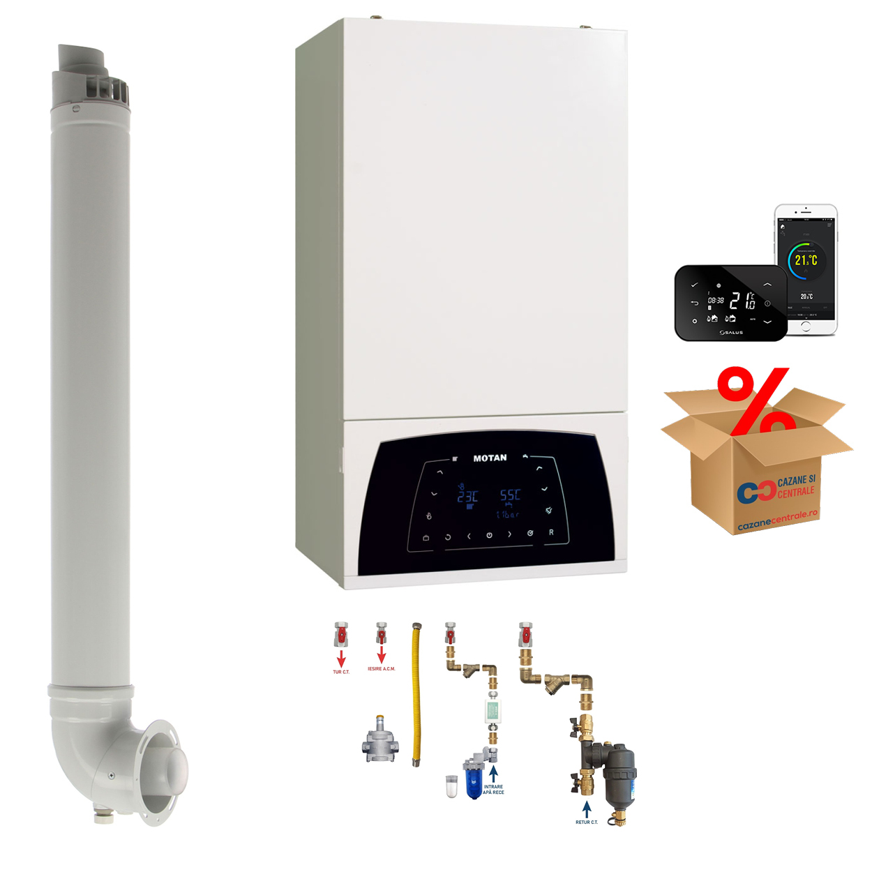 Centrala termica Motan Condens Plus 100 29 kW cu Kit de montaj premium ...